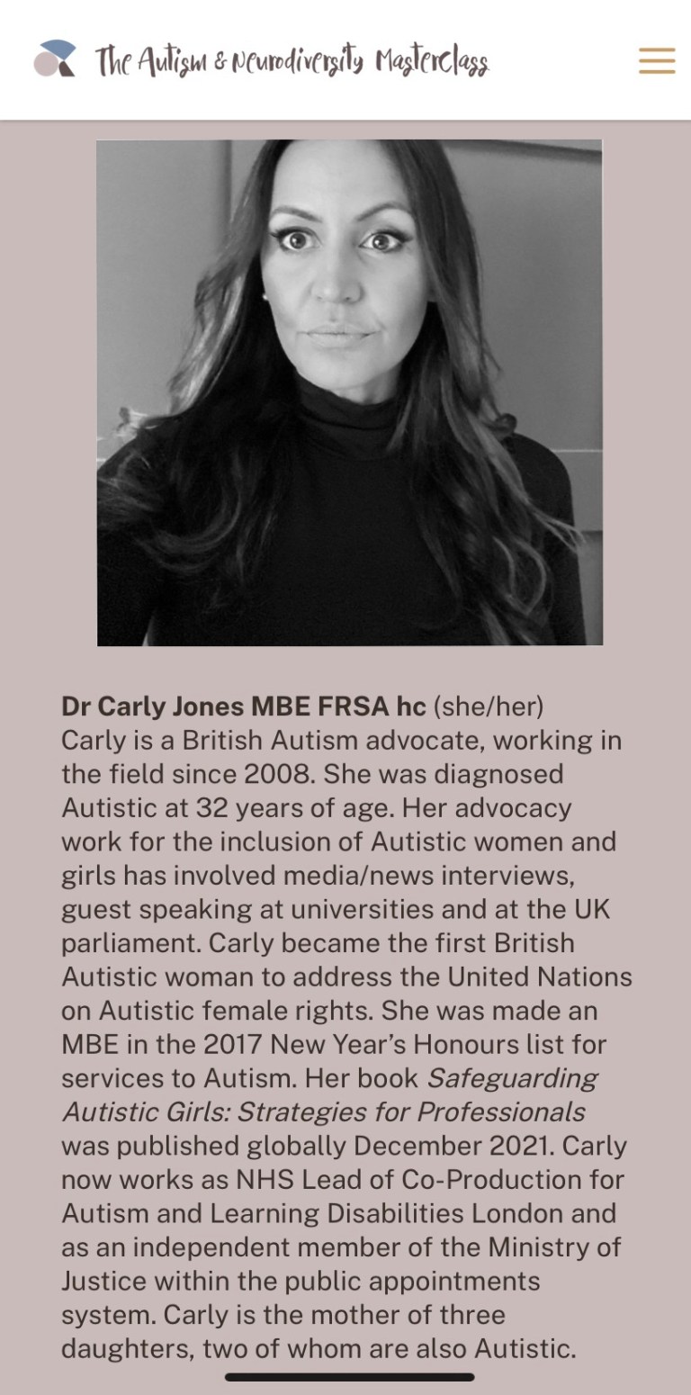 British Autism Advocate Dr Carly Jones MBE